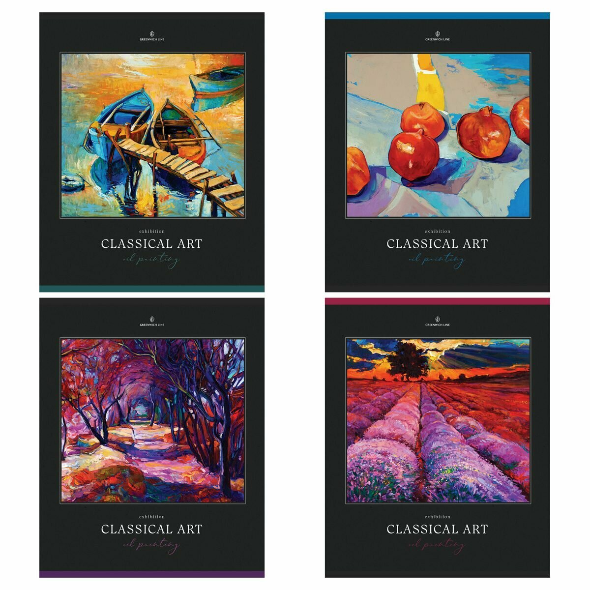 Тетрадь общая 80л, А5 Greenwich Line "Classical art" (клетка, скрепка, глянцевая ламинация, sandy-touch лак) (N5c80-53164), 4шт.