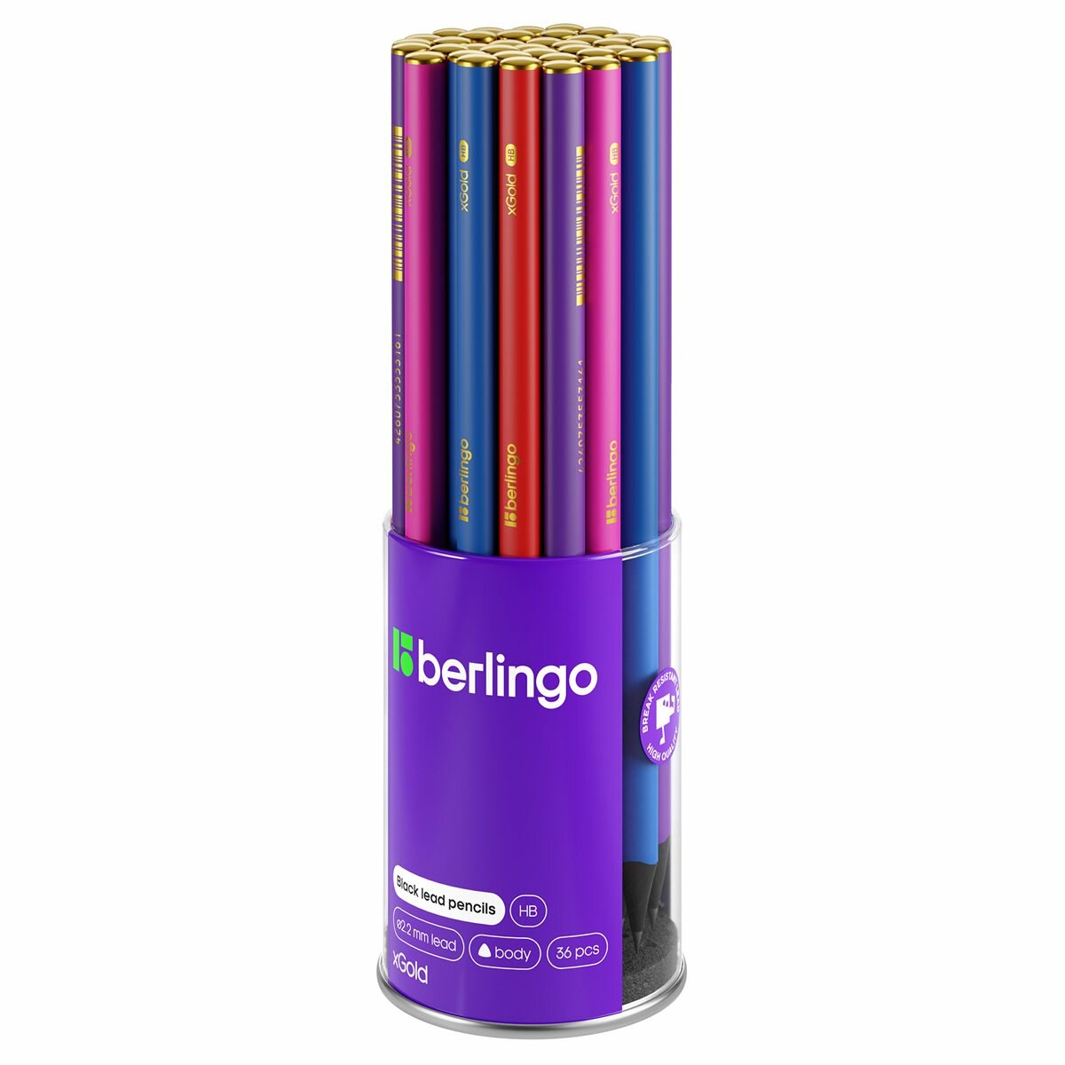 Карандаш чернографитный Berlingo xGold (НВ, черное дерево, трехгранный, заточенный) (BP01324), 36шт.