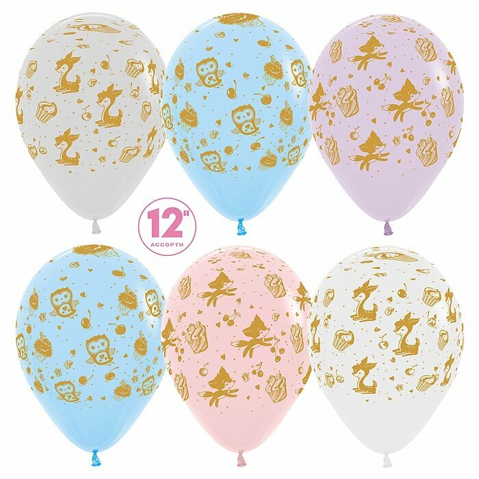 Воздушные шары Sempertex "Зверята и сладости", ассорти, кристалл, 30 см, 10 шт