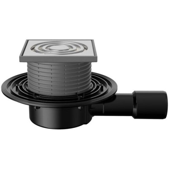 Трап Fachmann 122 x 122 мм T 090.0 SHsP, выпуск 40/50, с гидрозатвором, с решеткой, с прижимным фланцем