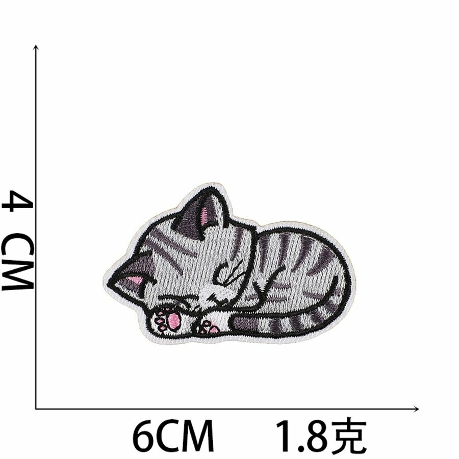 Серые нашивки на одежду с котиком, 6x4 см