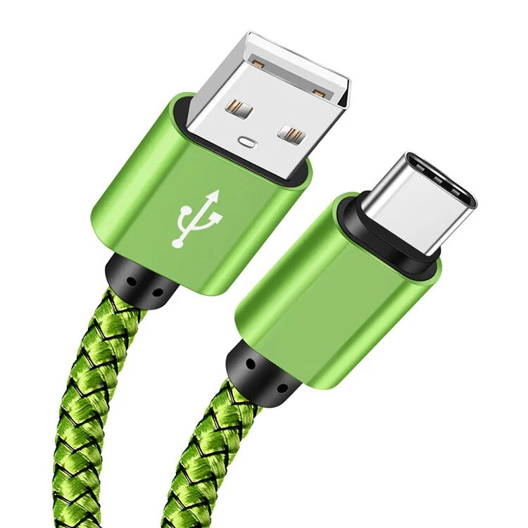 Зеленый USB-C кабель 1 м, USB A to Type-C, 3A