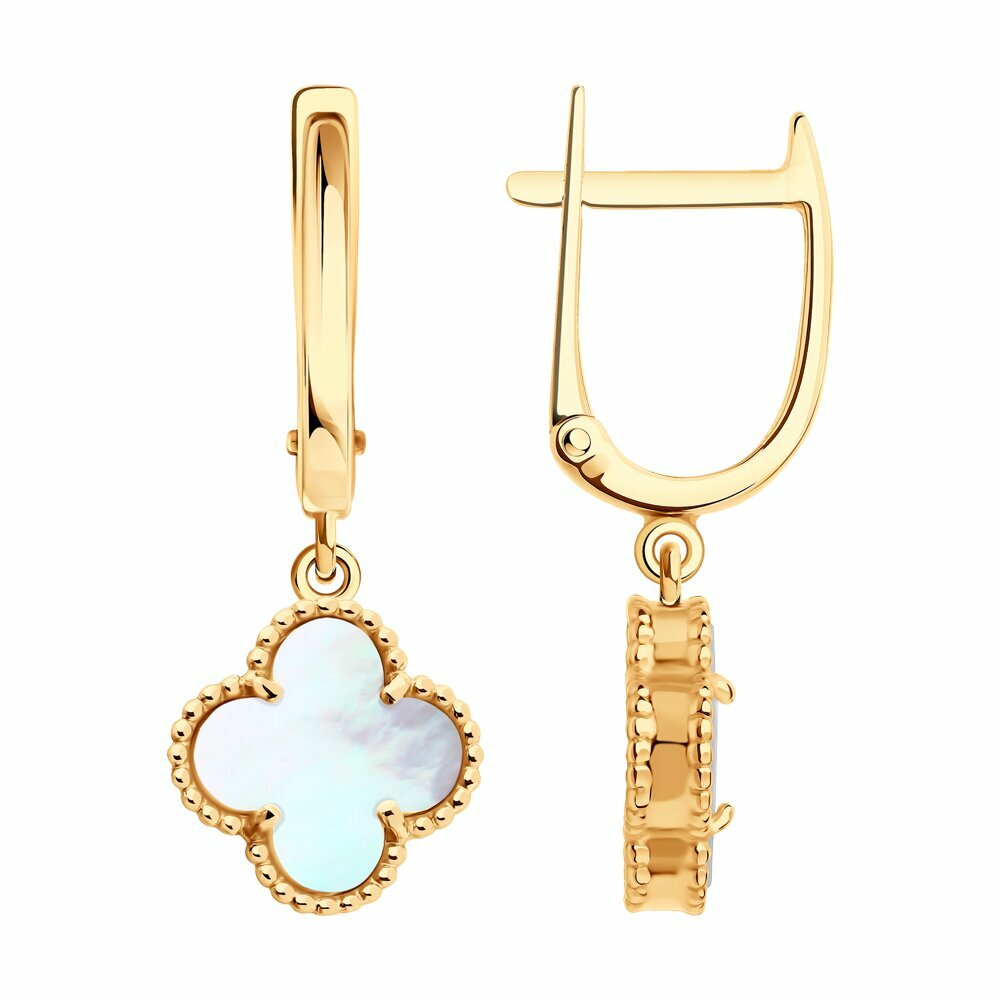 Серьги, красное золото, 585 проба, перламутр