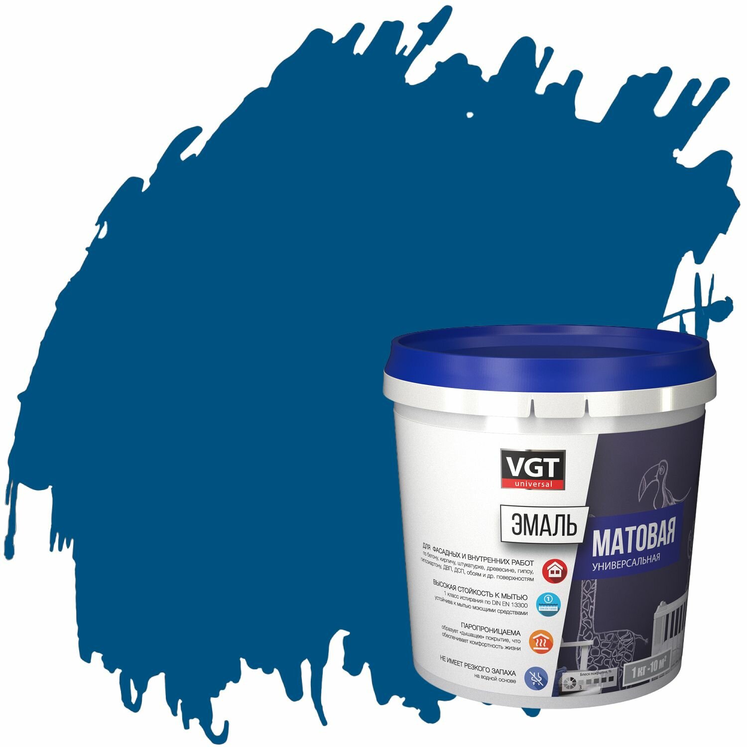 Эмаль универсальная матовая ВД-АК-1179 VGT (1кг) васильковый RAL 5010