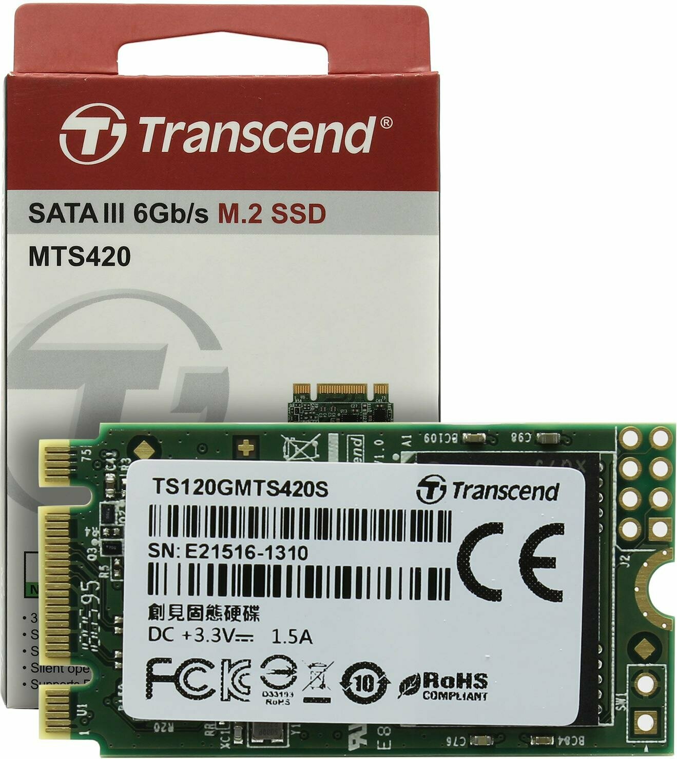 Твердотельный диск 120GB Transcend MTS420, 3D NAND, M.2, SATA III [R/W - 560/500 MB/s]