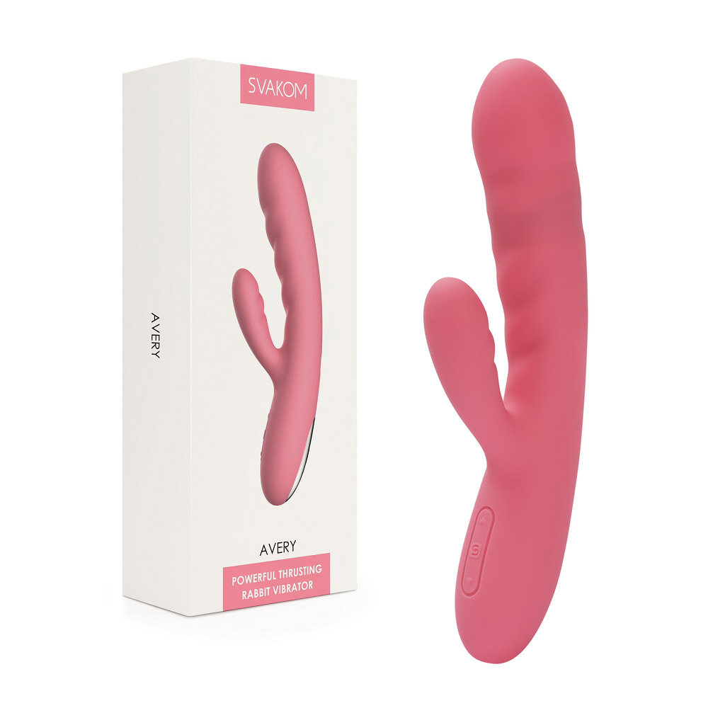 Вибратор-кролик «Avery» с возвратно-поступательными движениями, розовый