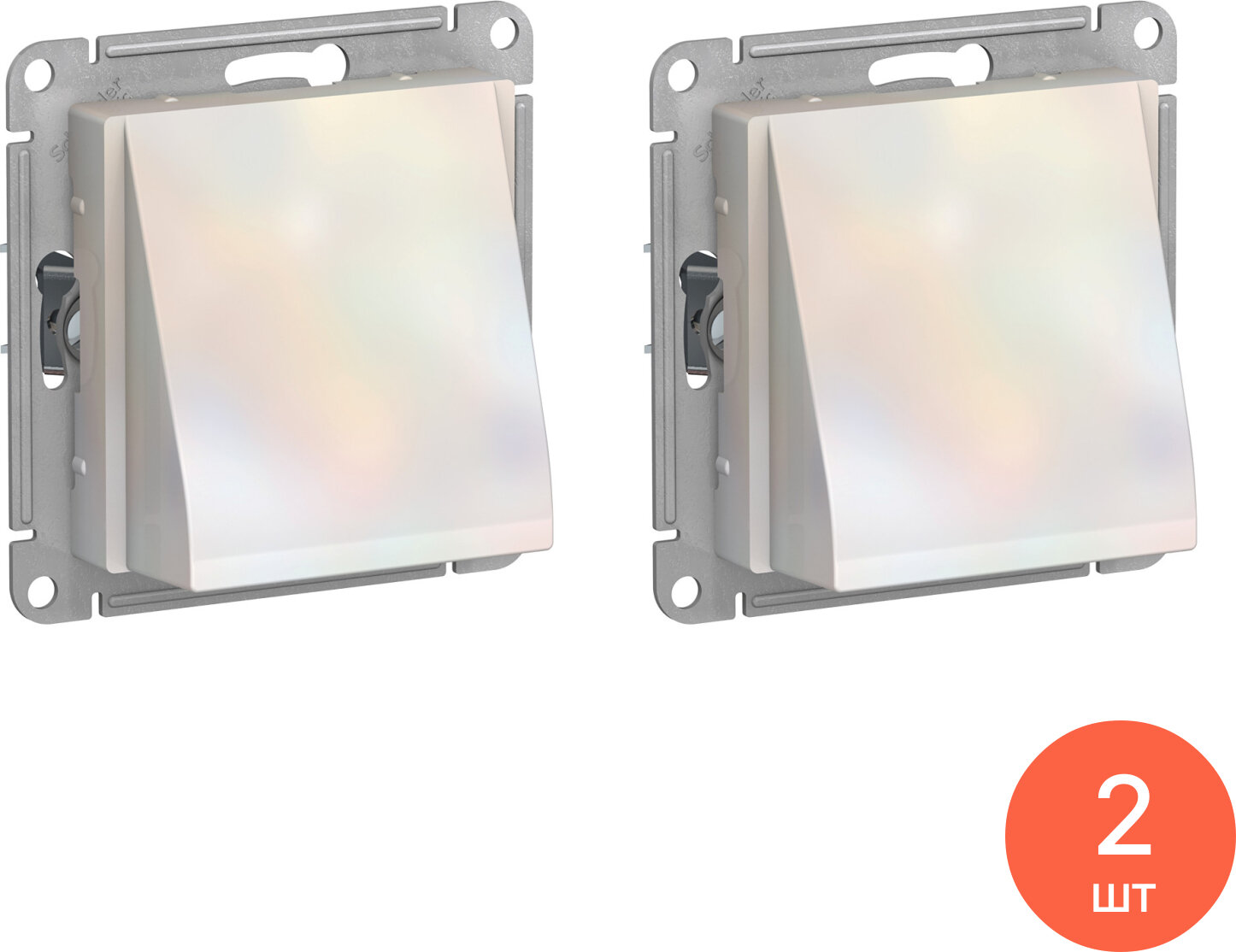 Вывод кабеля Systeme Electric / Систем Электрик AtlasDesign скрытой установки, из пластика, цвет жемчуг, 71х71х49мм, IP20 / электрика (комплект из 2 шт)