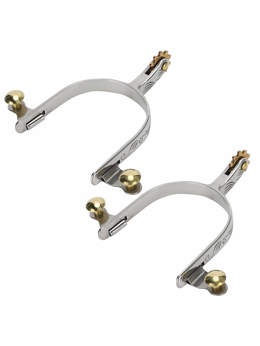 Лошадиные шпоры из нержавеющей стали, 2 шт, компактные в стиле западного ковбоя с латунной пуговицей на поясе, прочные для верховой езды, снаряжение для верховой езды для владельцев лошадей