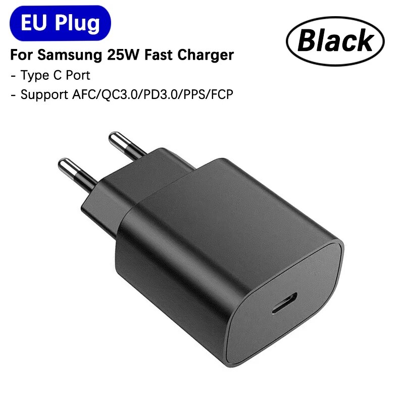 Зарядное устройство PD 25 Вт, USB Type C PPS, адаптер для сверхбыстрой зарядки Black-Only EU Plug