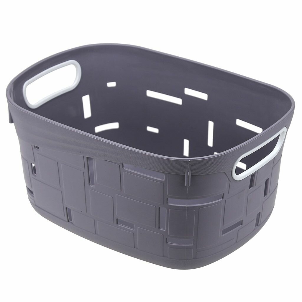 Корзина Домашняя Мода пластмассовая, для хранения, 28х 21,5 см, высота 14,8 см, с ручками, серый
