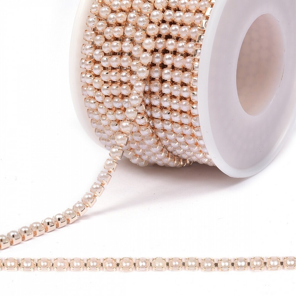 Цепь с искусственными жемчужинками TBY white, pinkgold, 3 мм, 10 м (TBY.03. G-1)