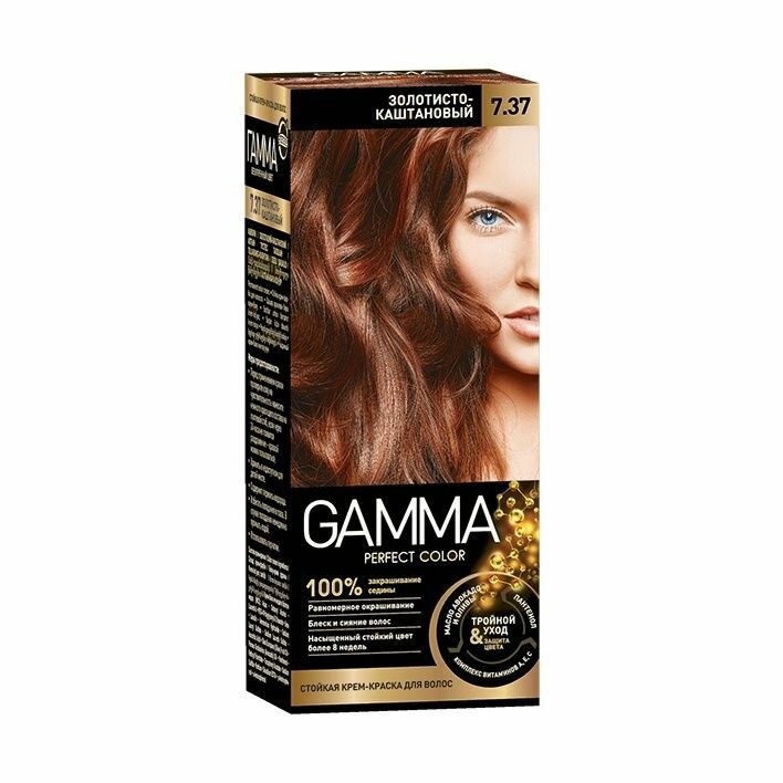 Краска для волос Gamma (химия) Perfect Color, 7.37 золотисто-каштановый с окислением 6%