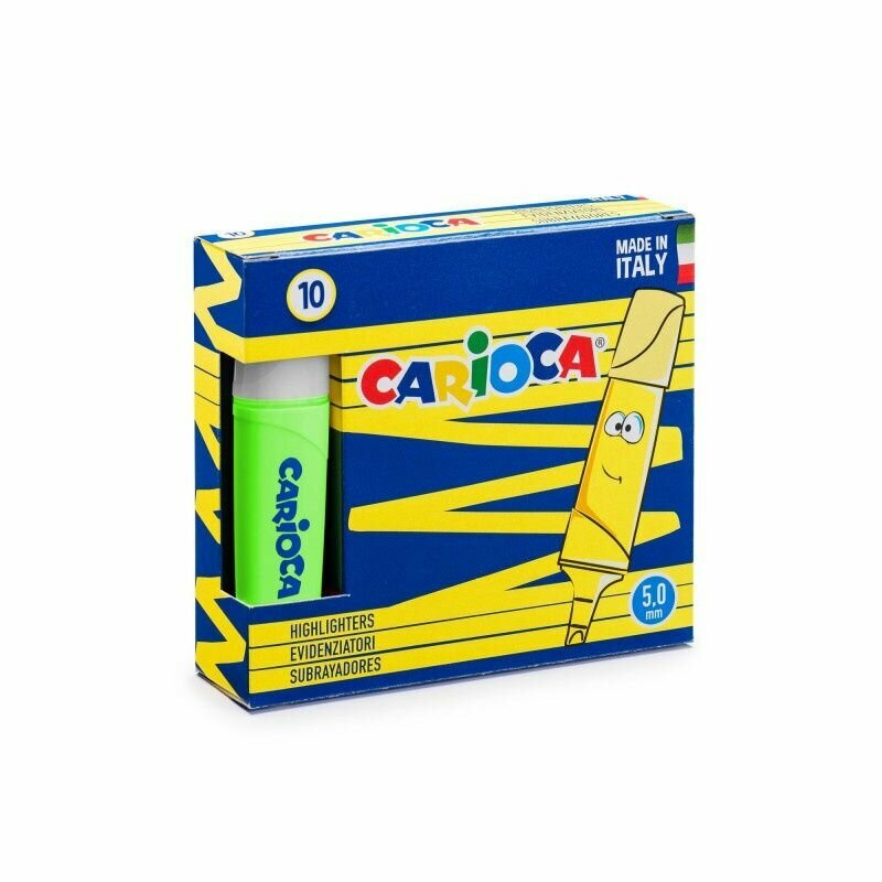 Текстовыделители Carioca "Memolight", 5 мм, круглое перо, зеленые, 10 шт