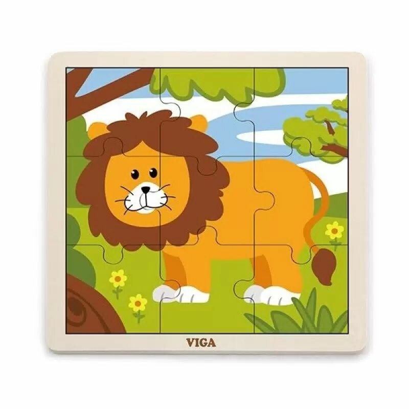 Пазл-вкладыш VIGA "Лев", дерево, 9 деталей