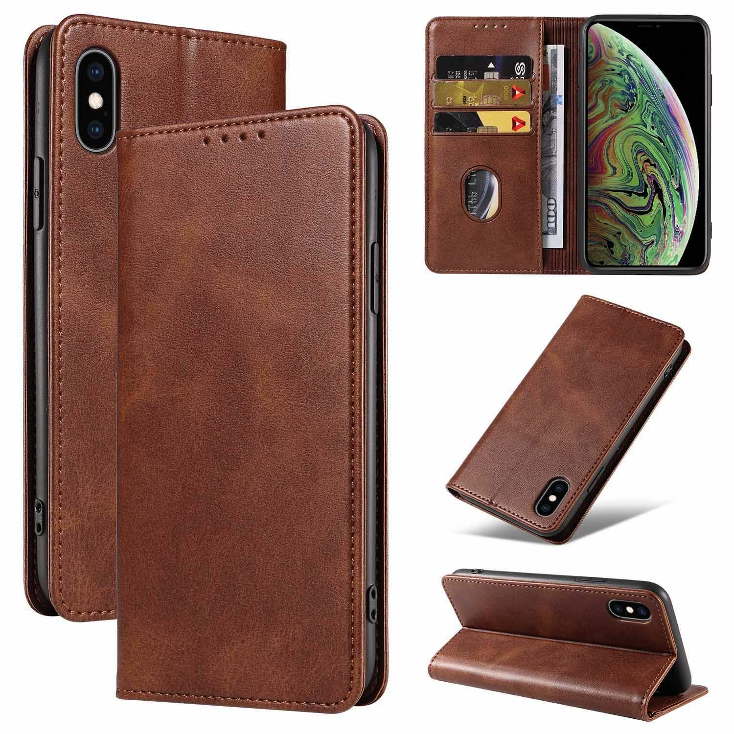 Кожаный чехол-книжка для Apple iPhone XS Max ( Айфон ХС Макс), магнитный, с отделениями для карт и кошельком, высокое качество