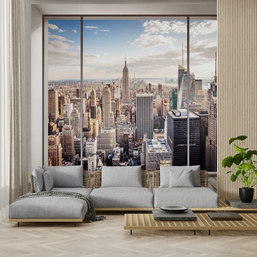 Фотообои Окно с видом на мегаполис 19-0067-L-Флекс 270 x 400 см (ВхШ) Бесшовные, флизелиновые, влагостойкие обои