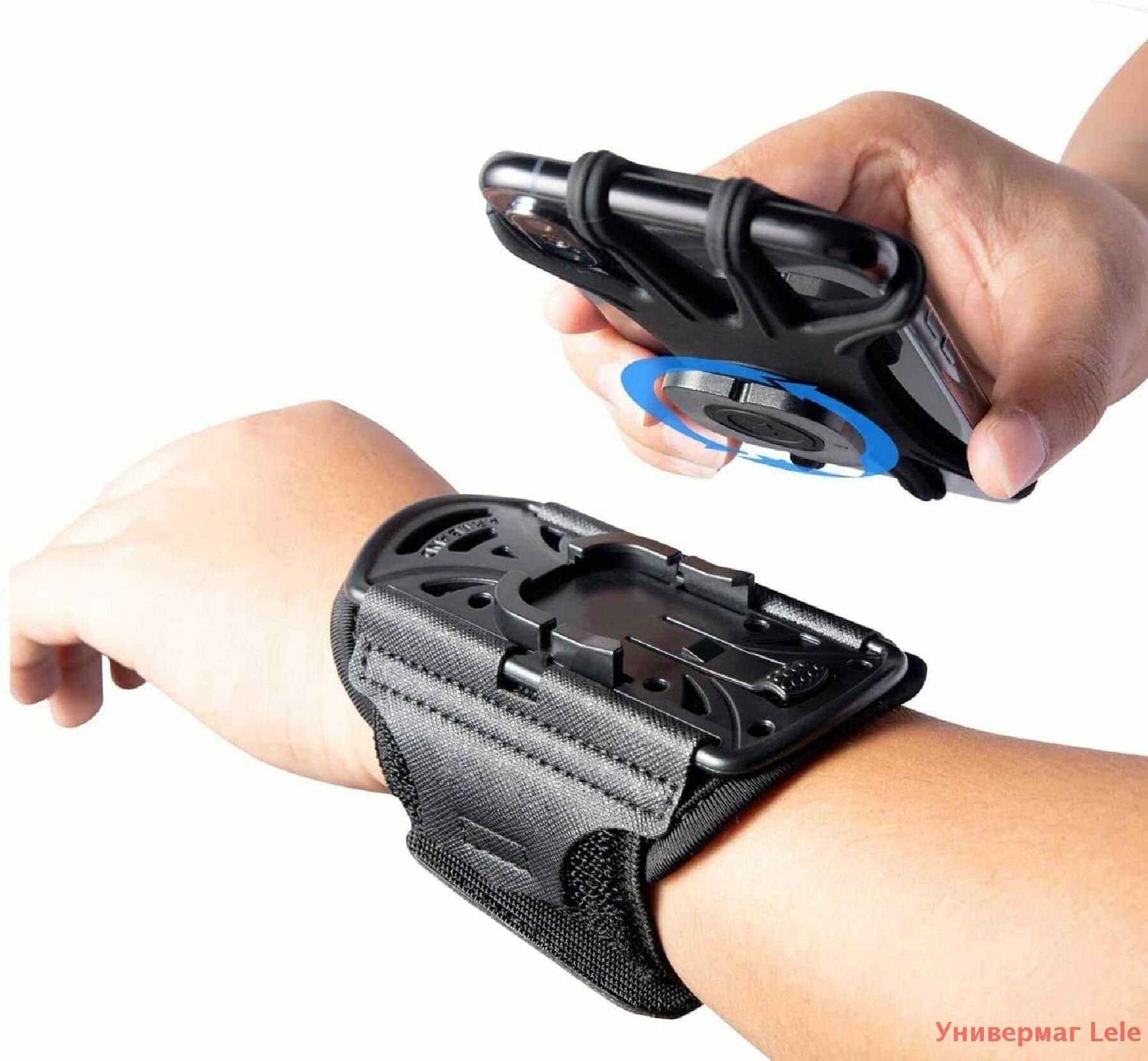 Держатель для телефона на руку для бега, Вращающийся на 360 градусов, съемный, для занятий спортом, с брелоком, черный