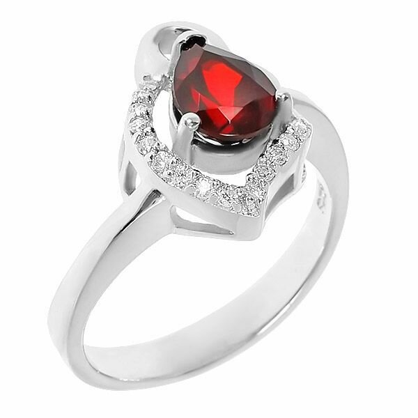 Кольцо тонкое, серебро, 925 проба, родирование, фианит, гранат