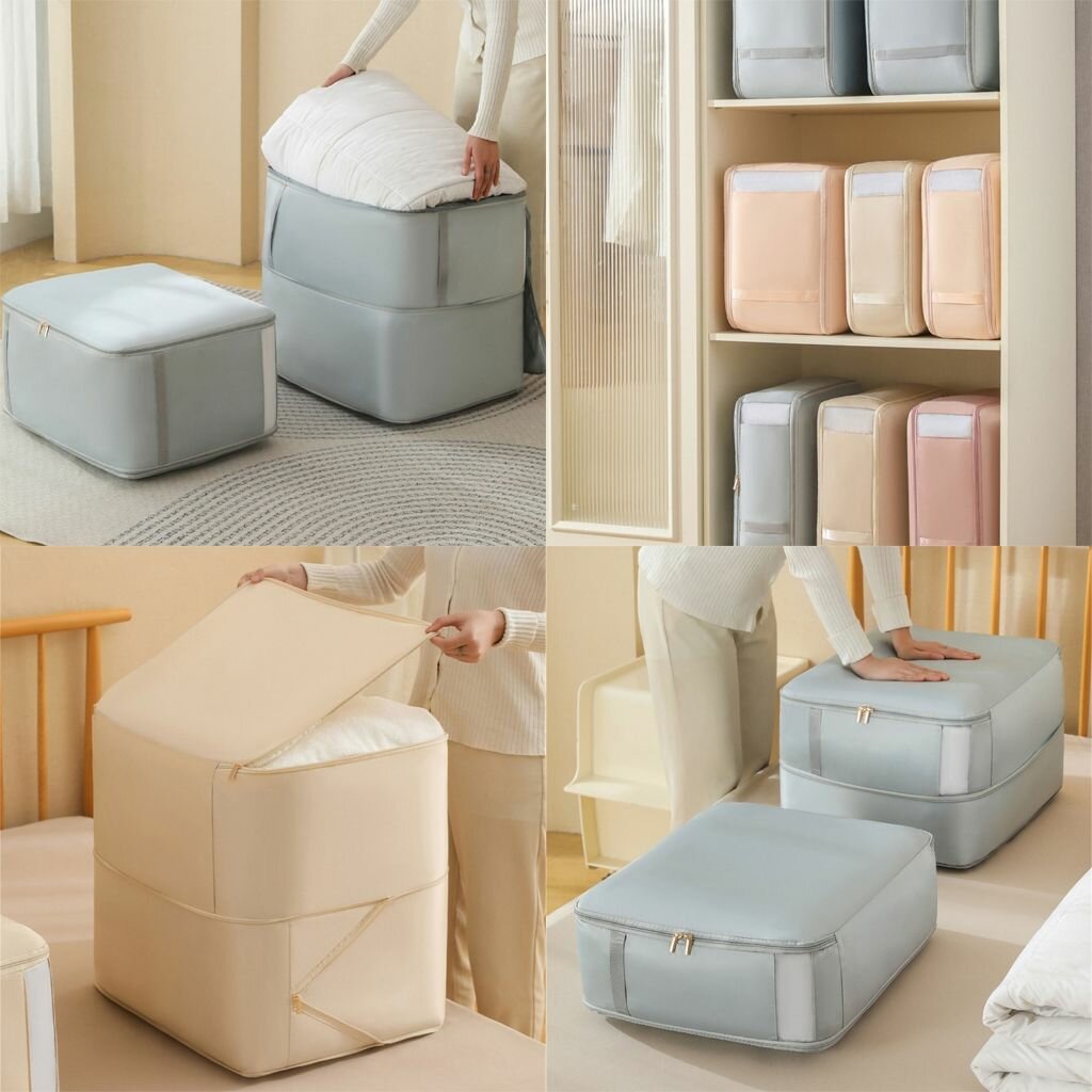 Сумка для хранения компрессионного стеганого одеяла Visual satin-серая-Большая