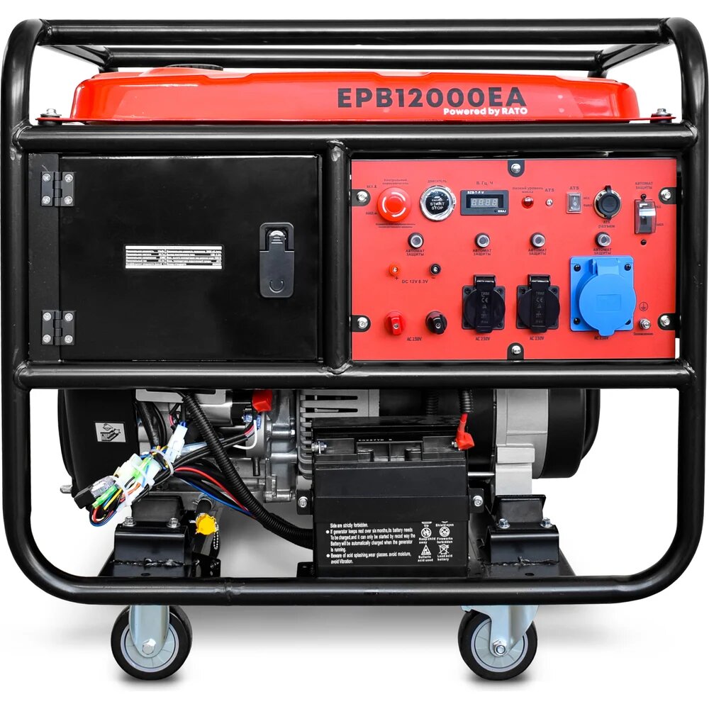 Бензогенератор REDVOLT EPB12000EA с мощностью 11 кВт, электростартером и защитой двигателя, идеален для дачи и строительных объектов
