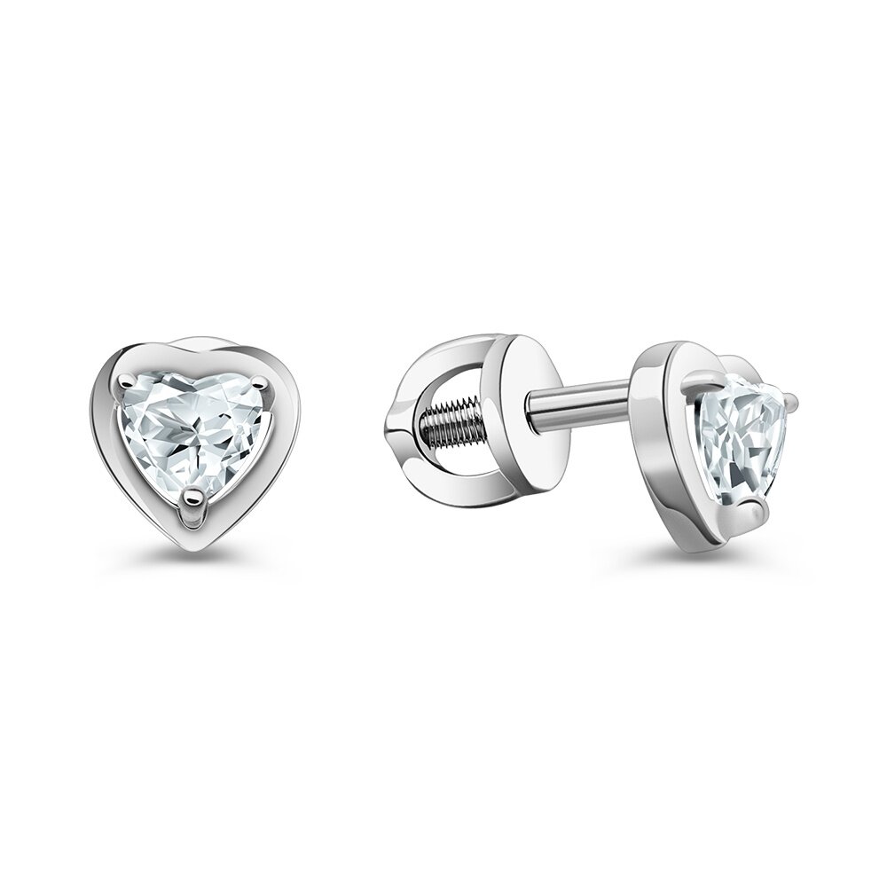 Серьги пусеты, серебро, 925 проба, родирование, фианит