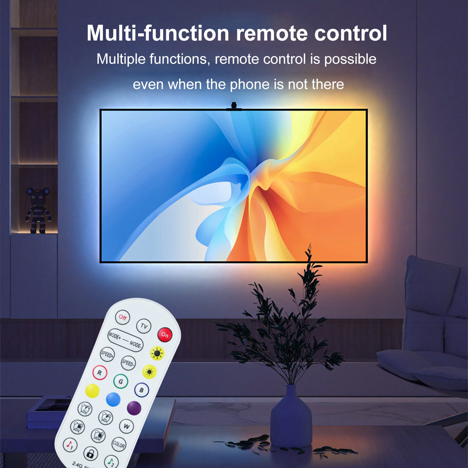 Синхронизированная с телевизором цветная светодиодная лента RGB Phantom LED Ambient Light Мобильное приложение/пульт дистанционного управления, 16 миллионов цветов с пультом дистанционного управления