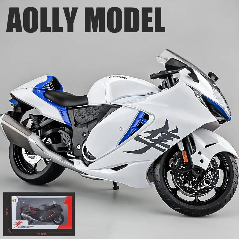 1:9 SUZUKI Hayabusa GSX-1300R, модель гоночного мотоцикла из сплава, литая под давлением металлическая уличная спортивная модель мотоцикла со светом, детская игрушка в подарок, Белый