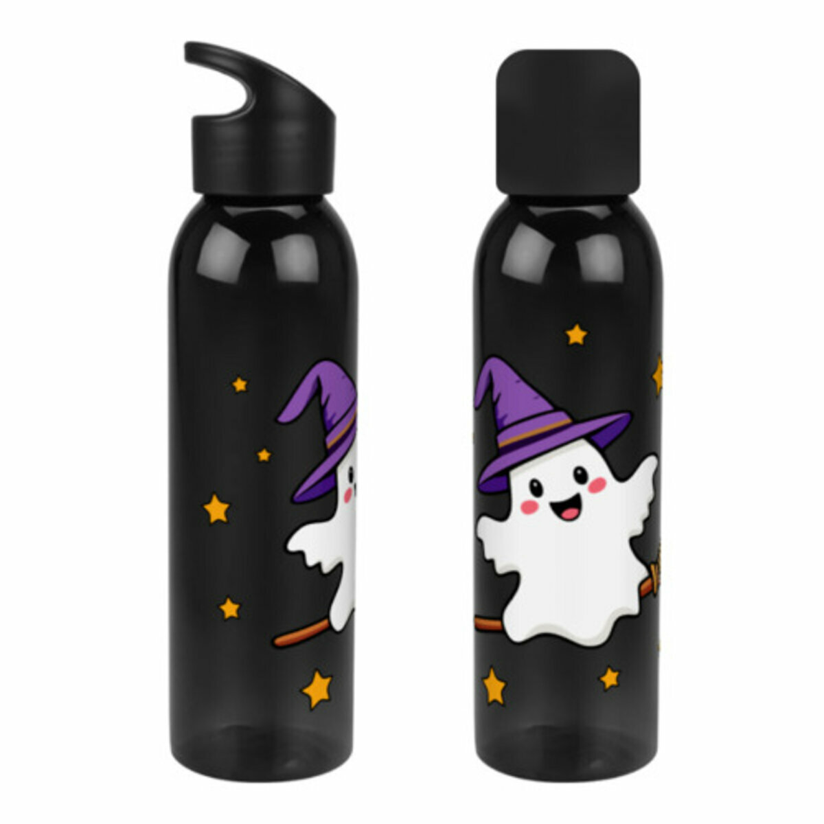 Бутылка для воды «Хэллоуин, привидение на метле» (черный)