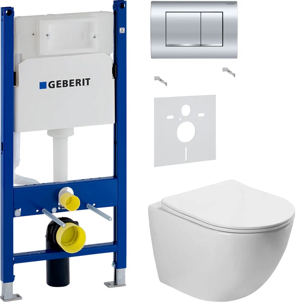 Комплект 3 в 1 Унитаз подвесной Vincea Globo VT1-14S / Звукоизоляция Geberit 156.050.00.1 / Инсталляция с кнопкой Duofix Delta 458.163.21.1 цвет хром