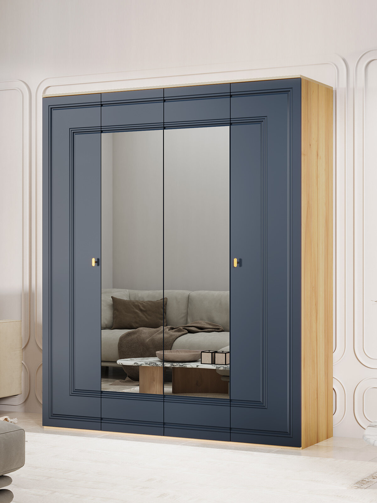 Распашной шкаф Кураж Вега Сапфир, синий, ЛДСП, 179.8x57.4x221.6 см, 4 распашные двери, синий