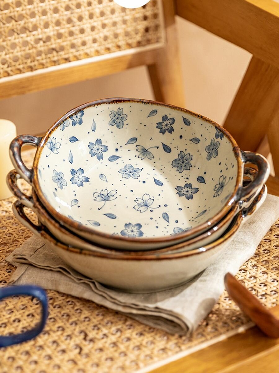 Тарелки суповые ЯпонскаЯ, салатник фарфоровый, тарелки,19 CM,2 шт