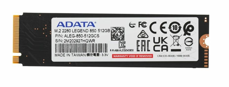 512 ГБ SSD M.2 накопитель ADATA Legend 850 (ALEG-850-512GCS)