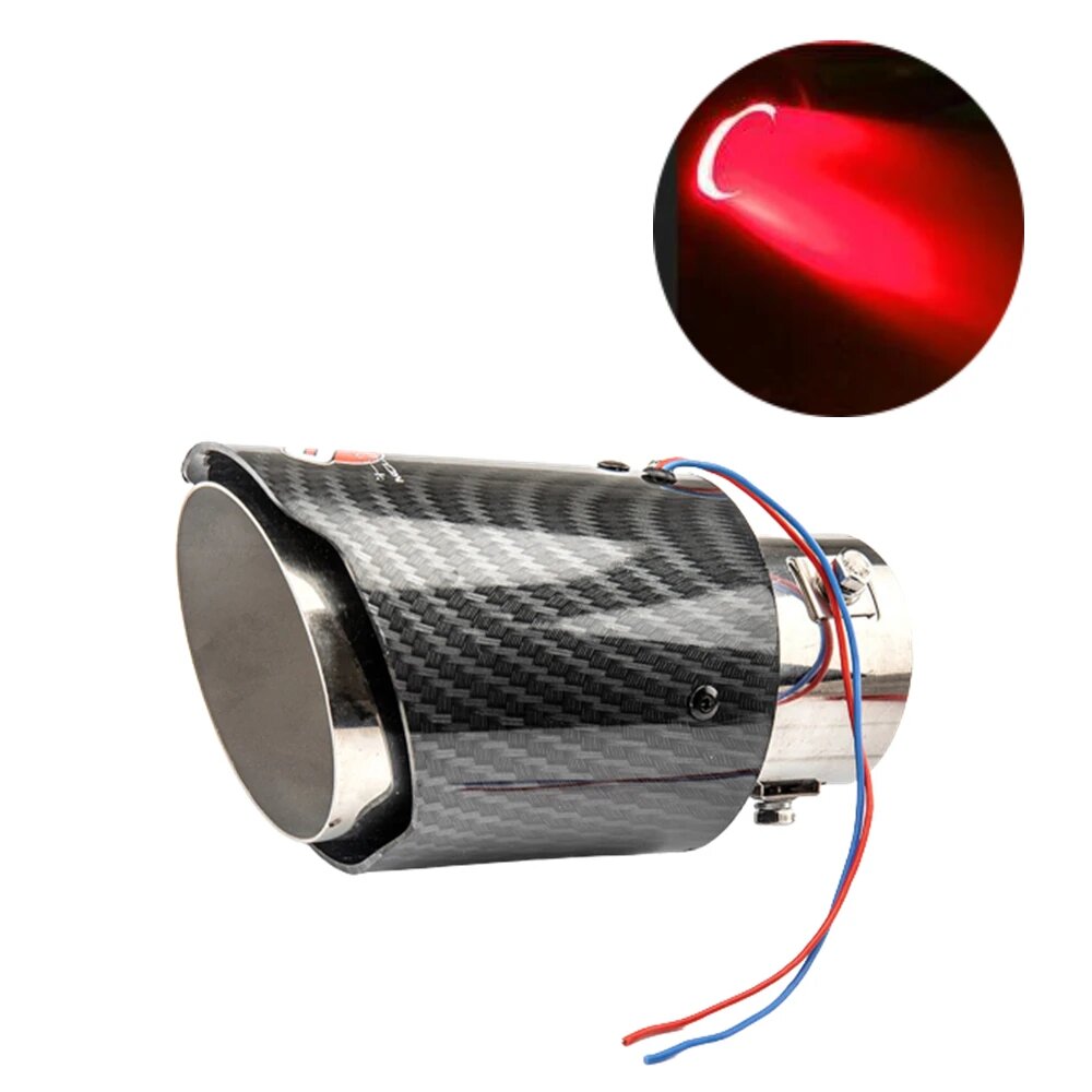Автомобильная выхлопная труба светильник кой Автомобильная выхлопная Подсветка автомобильные аксессуары из углеродного волокна Трубная насадка 63-65 мм светящийся глушитель, Red-1