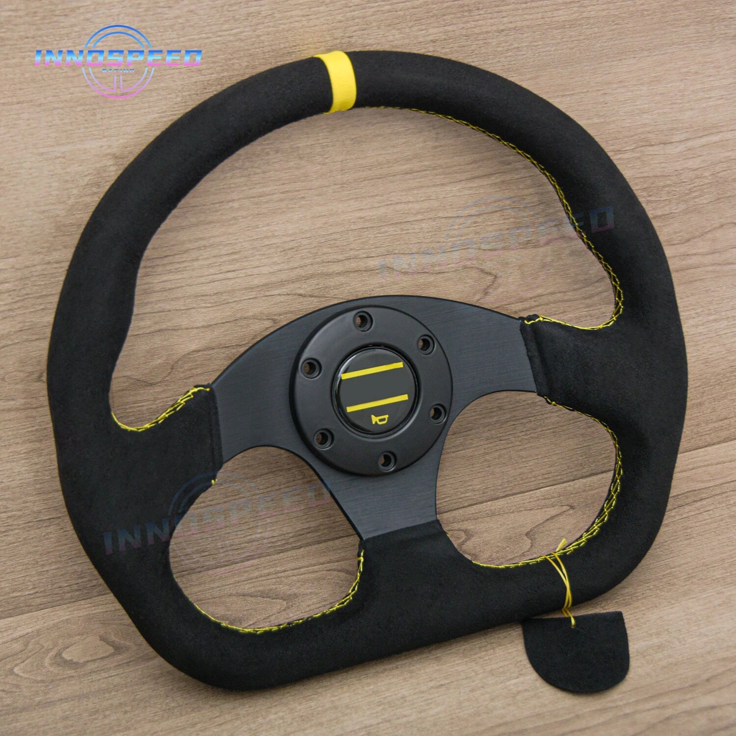 JDM плоский D-образный замшевый кожаный руль, симулятор гонок на автомобиле, игровой спортивный руль, YELLOW