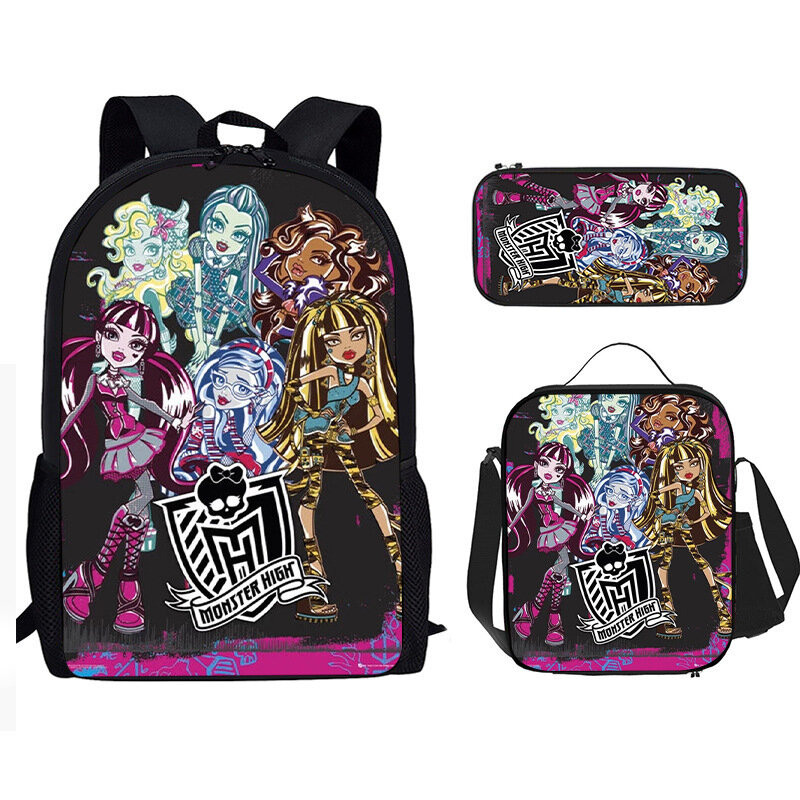 В наличии трансграничный бестселлер Monster High: школьная сумка из трех предметов с принтом Monster High, пенал, сумка через плечо и вместительный студенческий рюкзак.