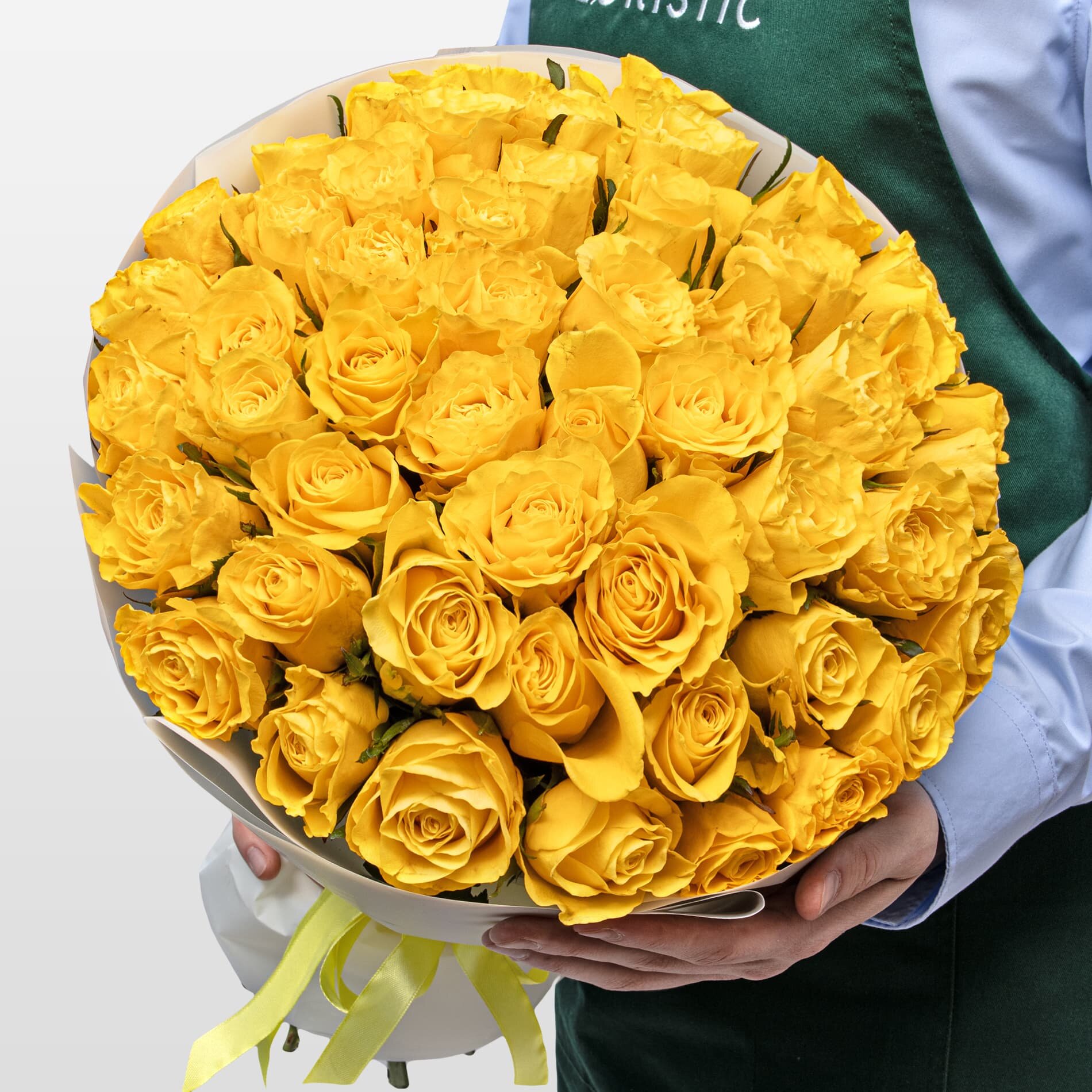 Букет желтых Роз Кения 40 см 51 шт Лимонный Бархат