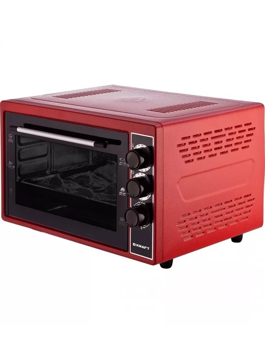 Мини-печь KRAFT KF-MO 3200, красный, механическое управление, 32 л