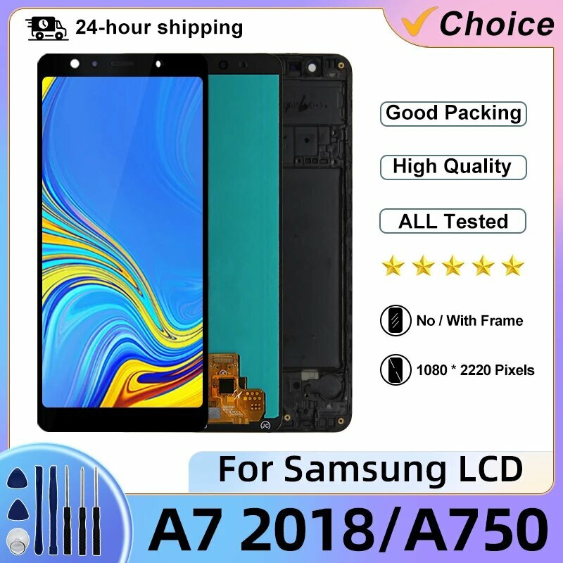 Супер AMOLED для Samsung Galaxy A750, ЖК-дисплей A7 2018, сенсорный экран для Samsung SM-A750F, замена дигитайзера в сборе
