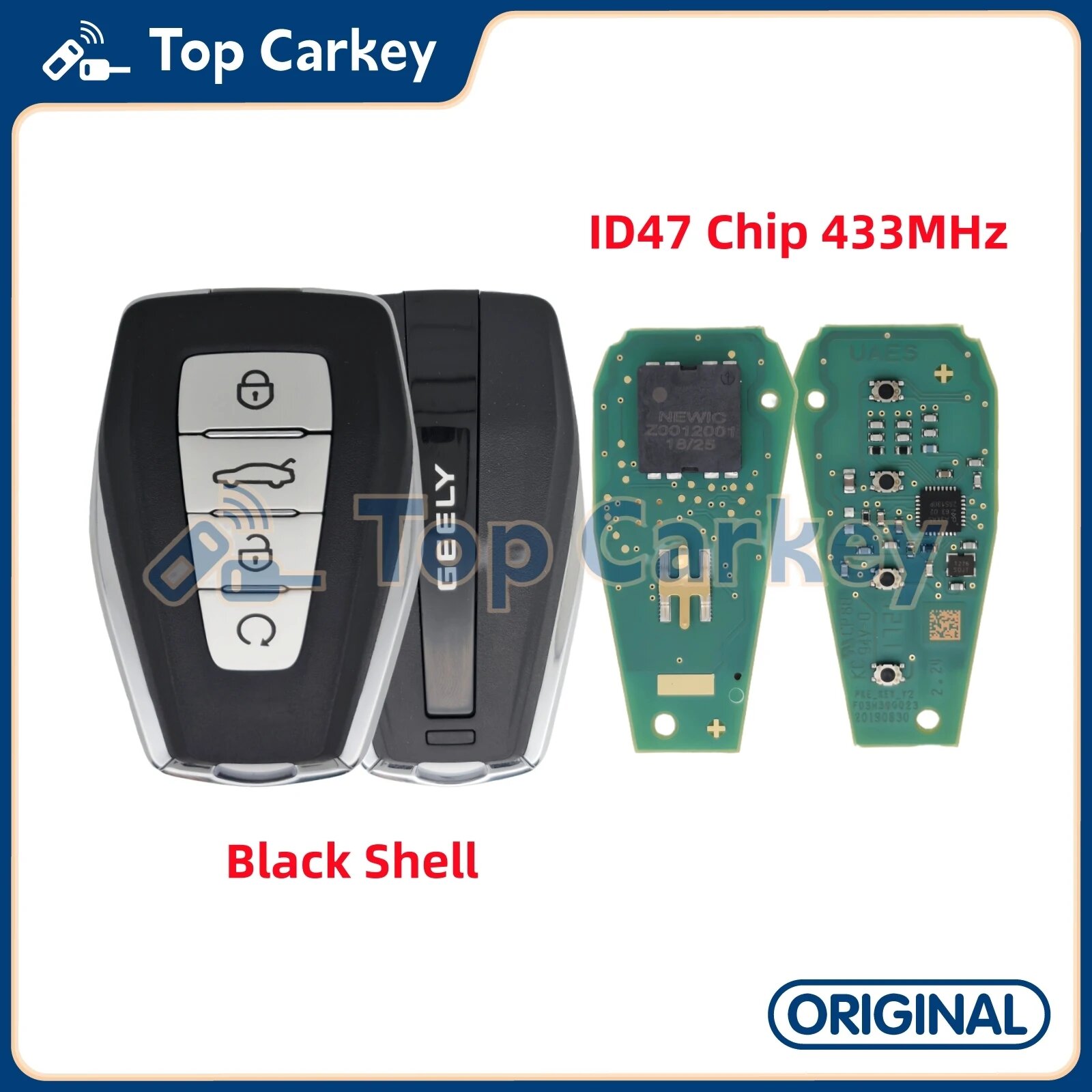 Оригинальный смарт-ключ TopCarkey без ключа ID4A ID47 чип 433 МГц для Geely ID47 Black StartBTN