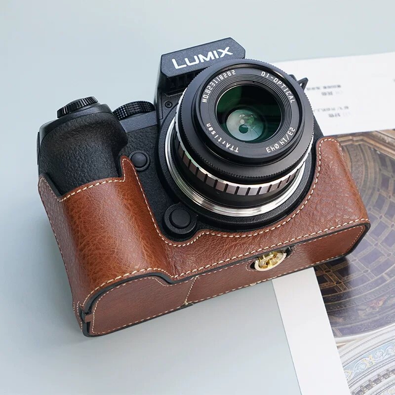 Защитный чехол для камеры Panasonic S5/S5M2 с текстурой личи, кофе, включая защитное стекло