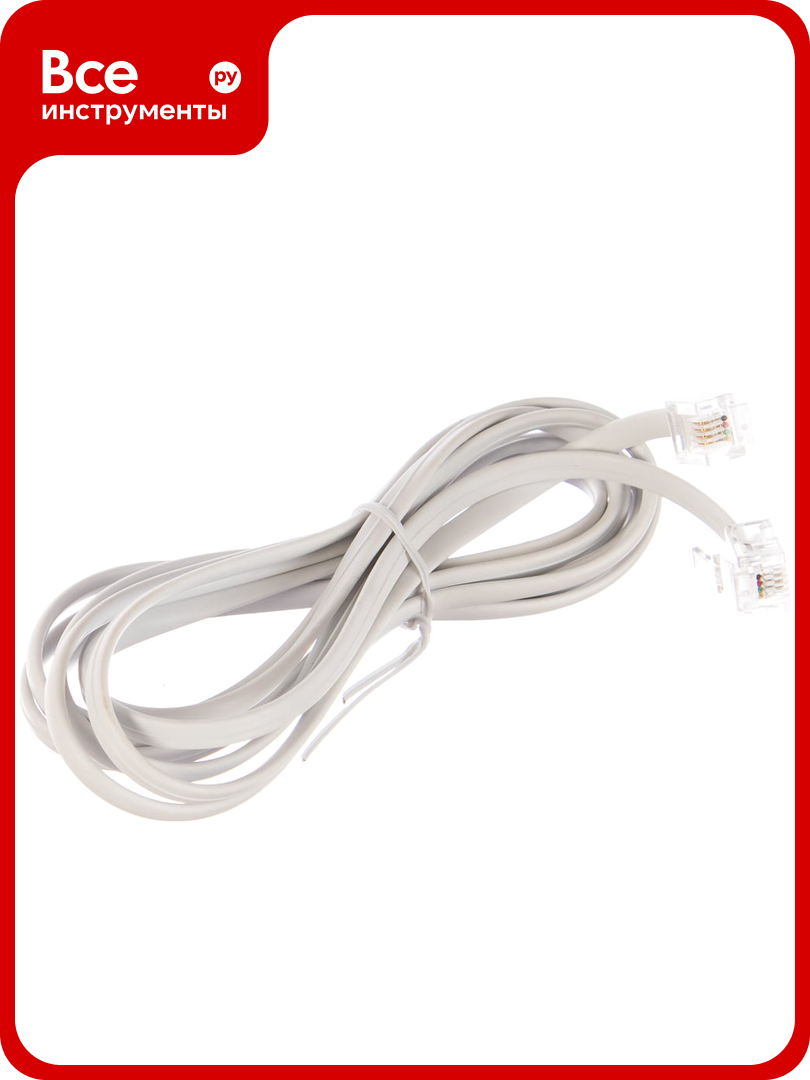 Кабель Cablexpert телефонный аппарат-розетка, 2 м, белый TC6P4C-2M