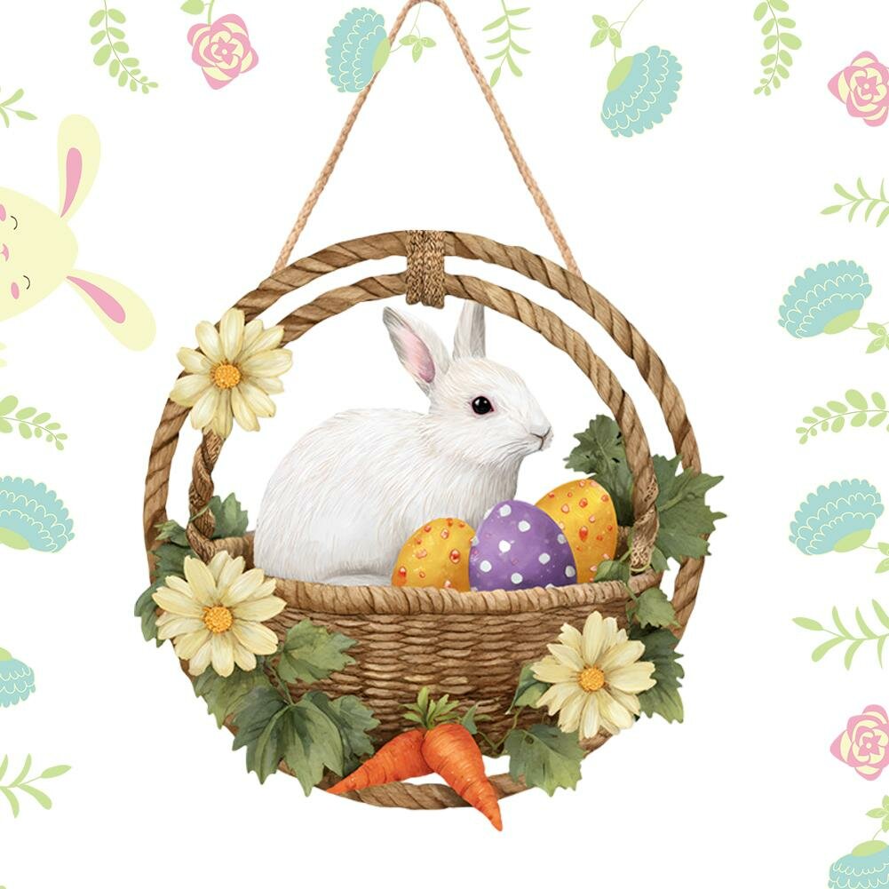 Деревянный пасхальный венок в виде зайчика для украшения входной двери, винтажная деревянная подвесная табличка на дверь с пасхальным зайчиком и веревкой для подвешивания, подвеска на дверь для дома, окна, улицы и интерьера.