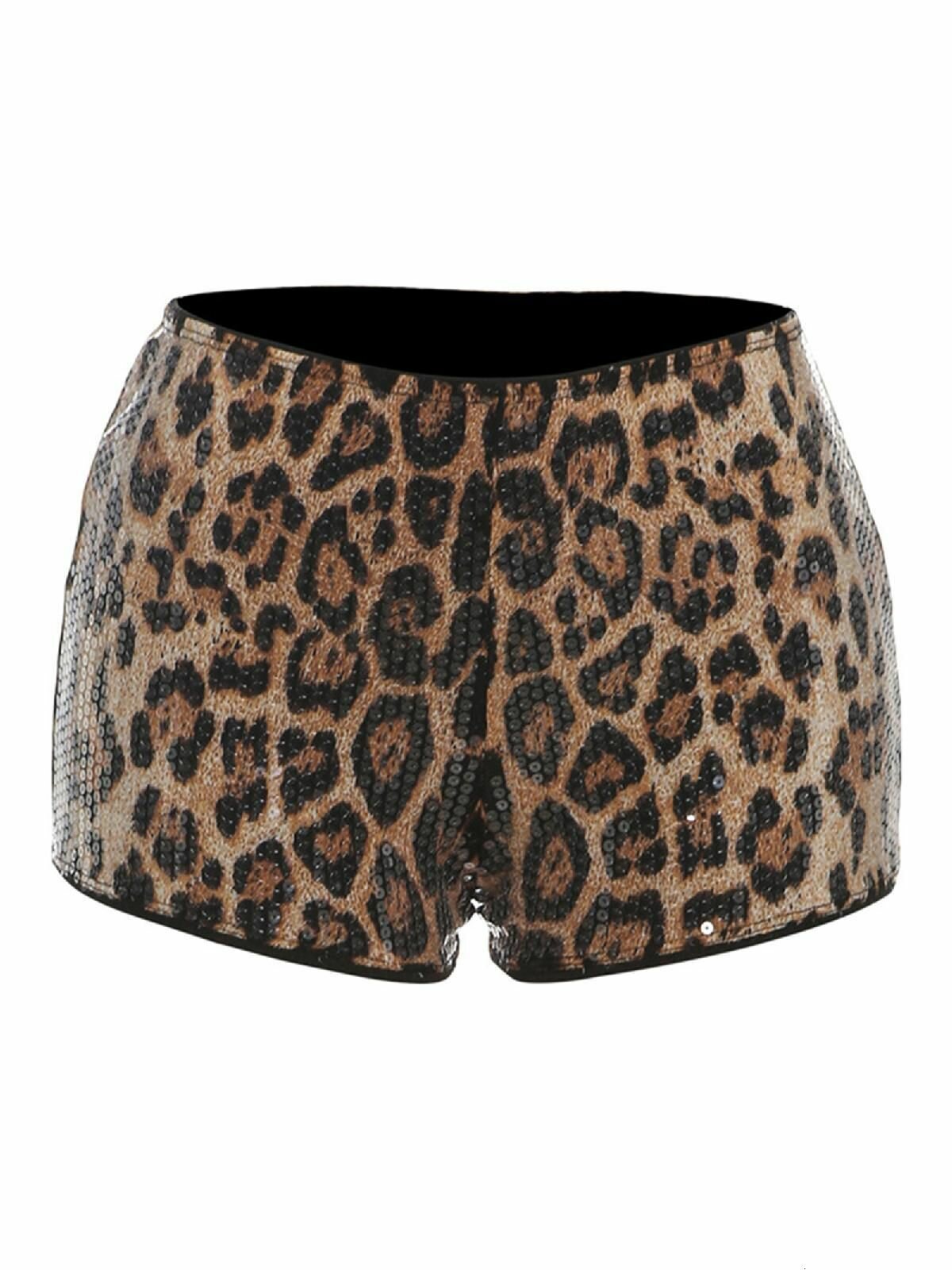 Уникальные женские шорты с леопардовым принтом и стразами, Шорты - L