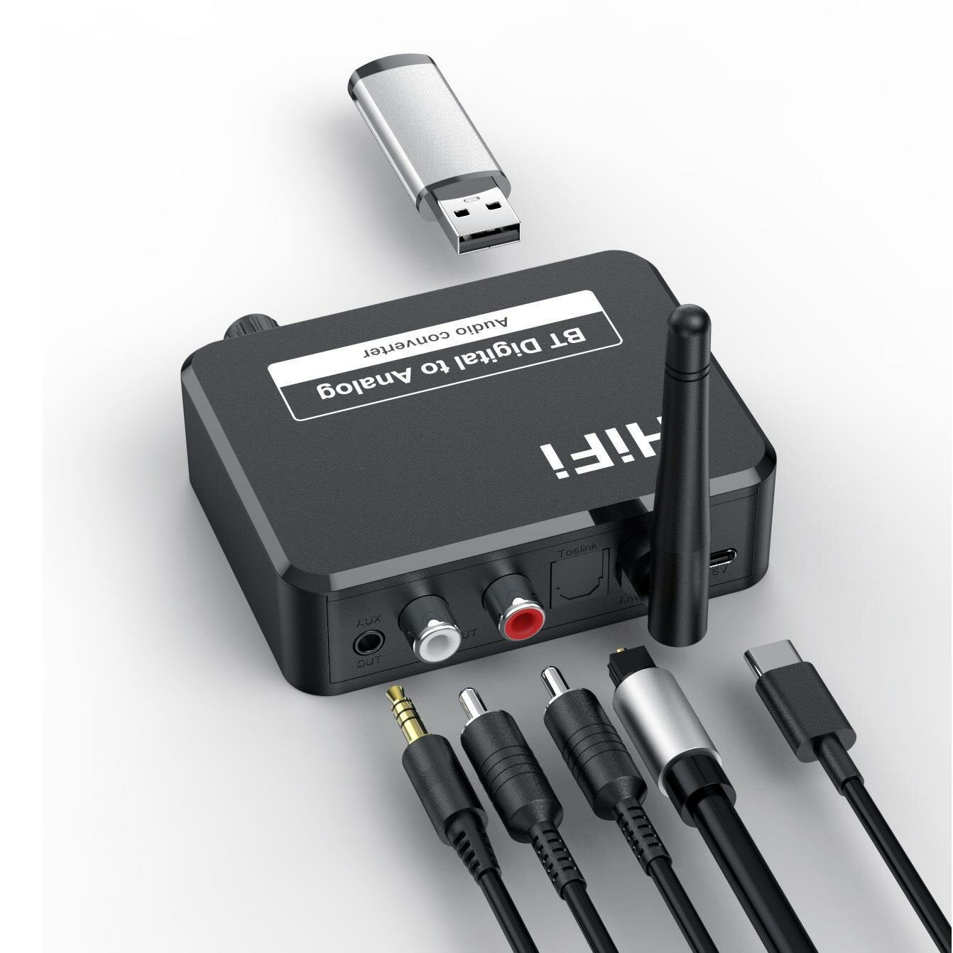 Беспроводной аудиоприемник 5.1 с внешней звуковой картой, питание через USB, входы USB/оптический/RCA/AUX, стереовыход для ПК, ноутбука, кино, игр и стриминга, модель B35