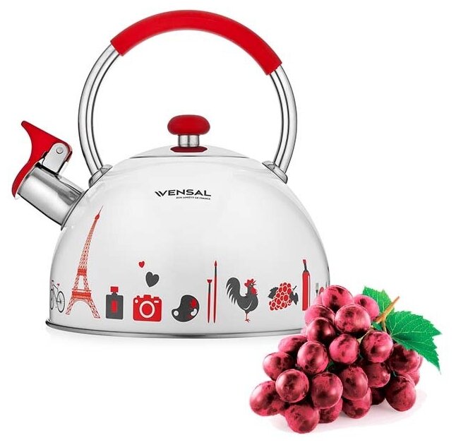 Чайник Vensal VS3001 Paris со свистком, 2,5 л, с ручкой из нержавеющей стали и силикона