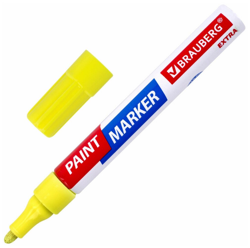 Маркер-краска лаковый EXTRA (paint marker) 4 мм, желтый, усиленная нитро-основа, BRAUBERG, 151984, 1 шт