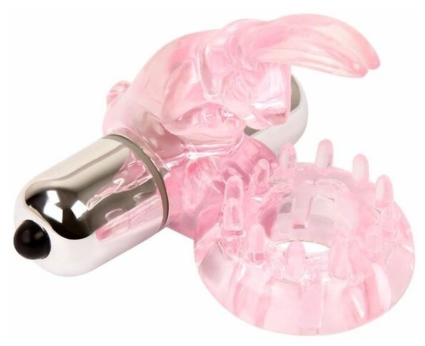 Эрекционное розовое виброкольцо с клиторальным зайчиком, Baile, термопластичная резина (TPR), розовый