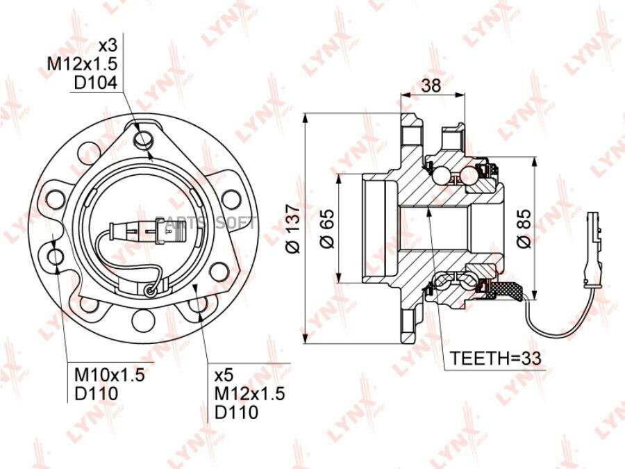 WH1086 LYNXAUTO Ступица перед. в сборе [с ABS, 5 отверстий колеса]
