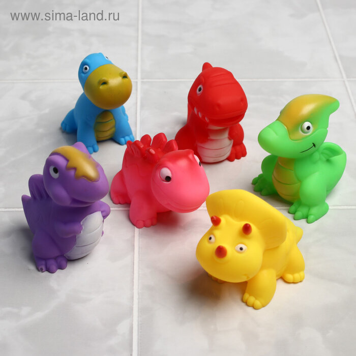 Резиновые игрушки для ванны Крошка Я Динопарк, с пищалкой, в наборе 6 шт, Микс