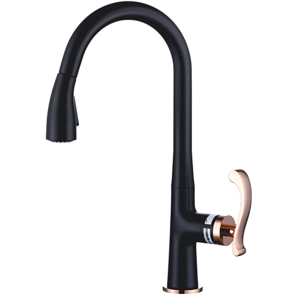 Смеситель для кухни с выдвижной лейкой с душем Gerhans K26B K14026B черный/розовое золото